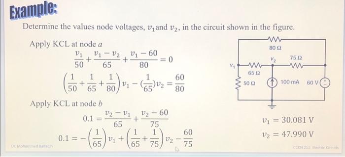 Solved Example: Determine the values node voltages, v₁and | Chegg.com