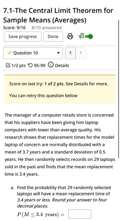 Solved 7.1-The Central Limit Theorem for Sample Means | Chegg.com