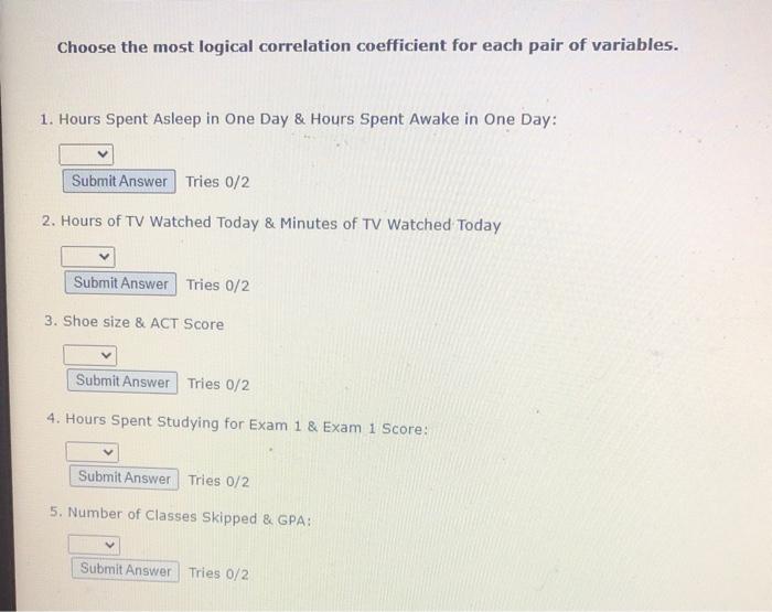 Solved Choose the most logical correlation coefficient for | Chegg.com