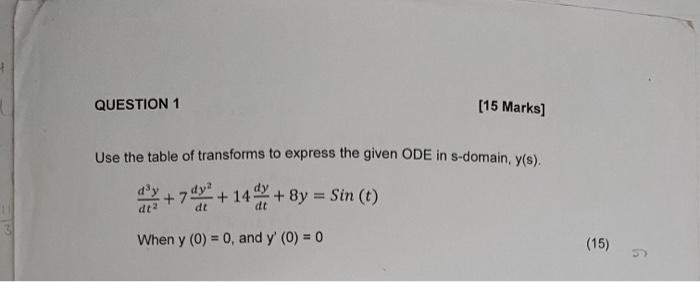 Solved Use the table of transforms to express the given ODE | Chegg.com