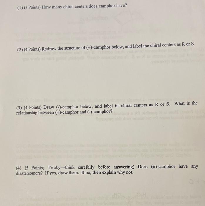 Solved (+)-camphor(1) (3 Points) How many chiral centers | Chegg.com