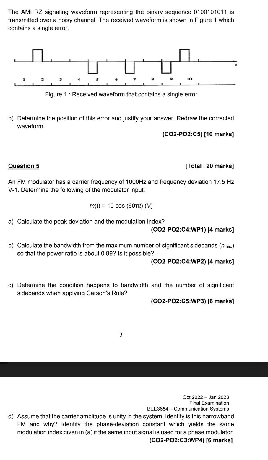 The AMI RZ signaling waveform representing the binary | Chegg.com