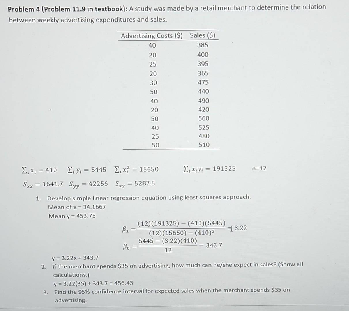 Solved Problem 4 (Problem 11.9 in textbook): A study was | Chegg.com