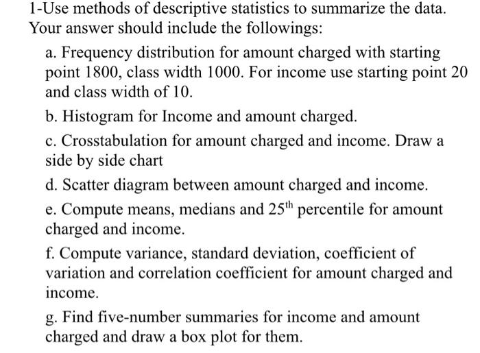 Solved 1-Use methods of descriptive statistics to summarize | Chegg.com