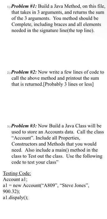 Solved 1.) Problem #1: Build a Java Method, on this file, | Chegg.com