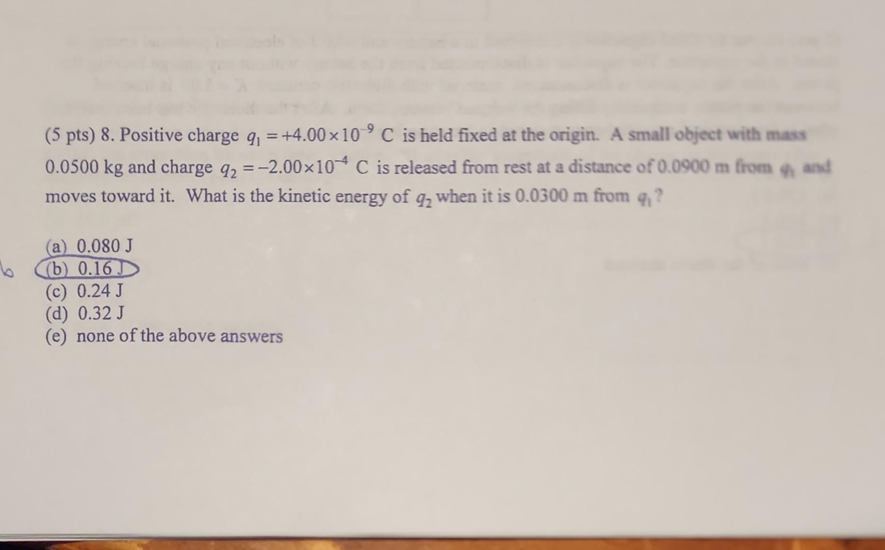 Solved (5 pts) 8. Positive charge q1=+4.00×10−9C is held | Chegg.com