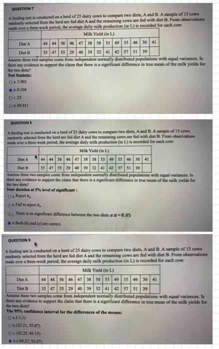 Solved A feeting lest is conducted en a berd of 25 dairy | Chegg.com