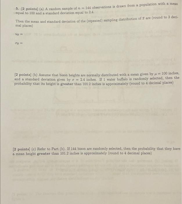 Solved 5. [2 points] (a) A random sample of n = 144 | Chegg.com