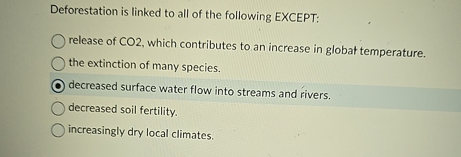 Solved Deforestation is linked to all of the following | Chegg.com
