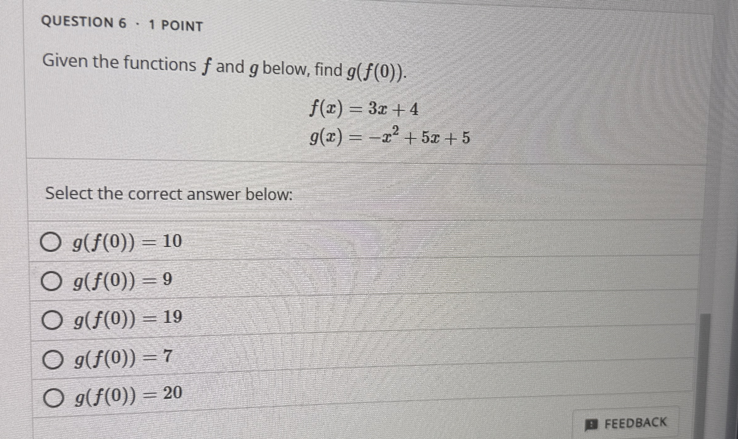 Solved QUESTION 6 - 1 ﻿POINTGiven the functions f ﻿and g | Chegg.com