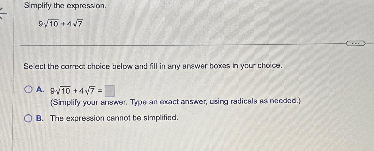 Solved Simplify the expression.9102+472Select the correct | Chegg.com