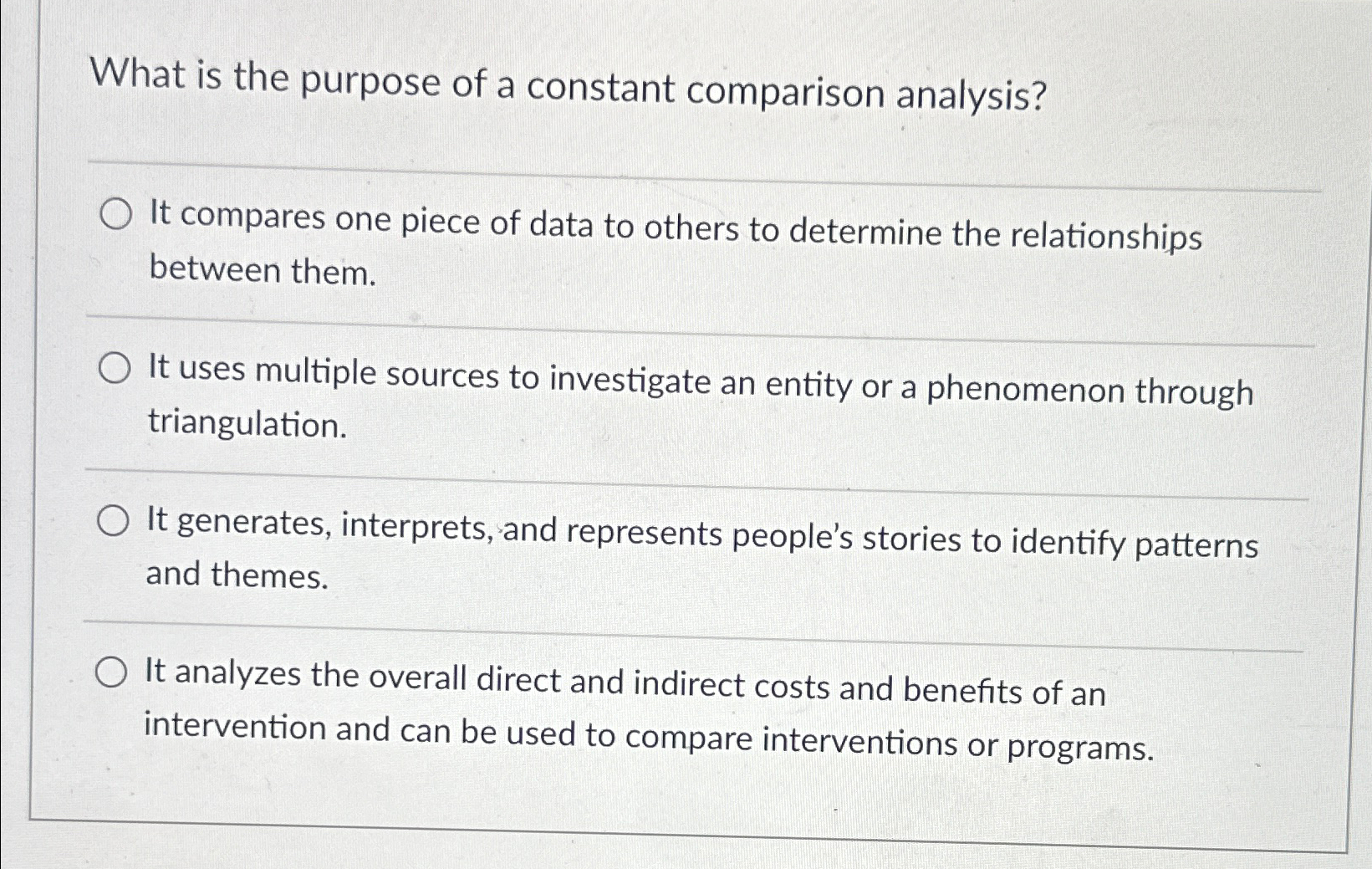 Solved What is the purpose of a constant comparison | Chegg.com