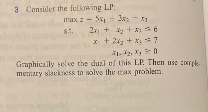 Solved 3 Consider the following LP: maxz=5x1+3x2+x3 s.t. | Chegg.com