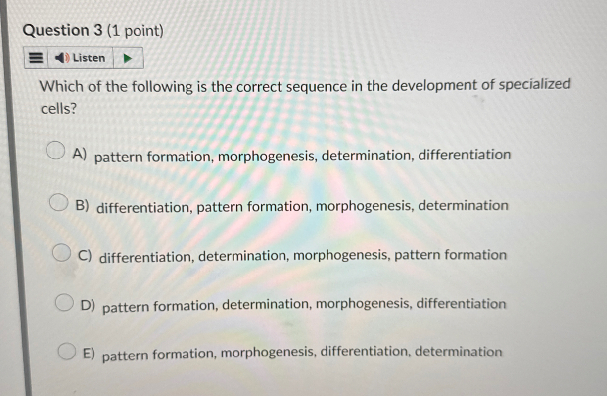 Solved Question 3 (1 ﻿point) Which of the following is the | Chegg.com