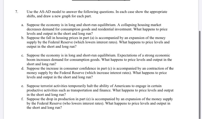 Solved 7. Use the AS-AD model to answer the following | Chegg.com