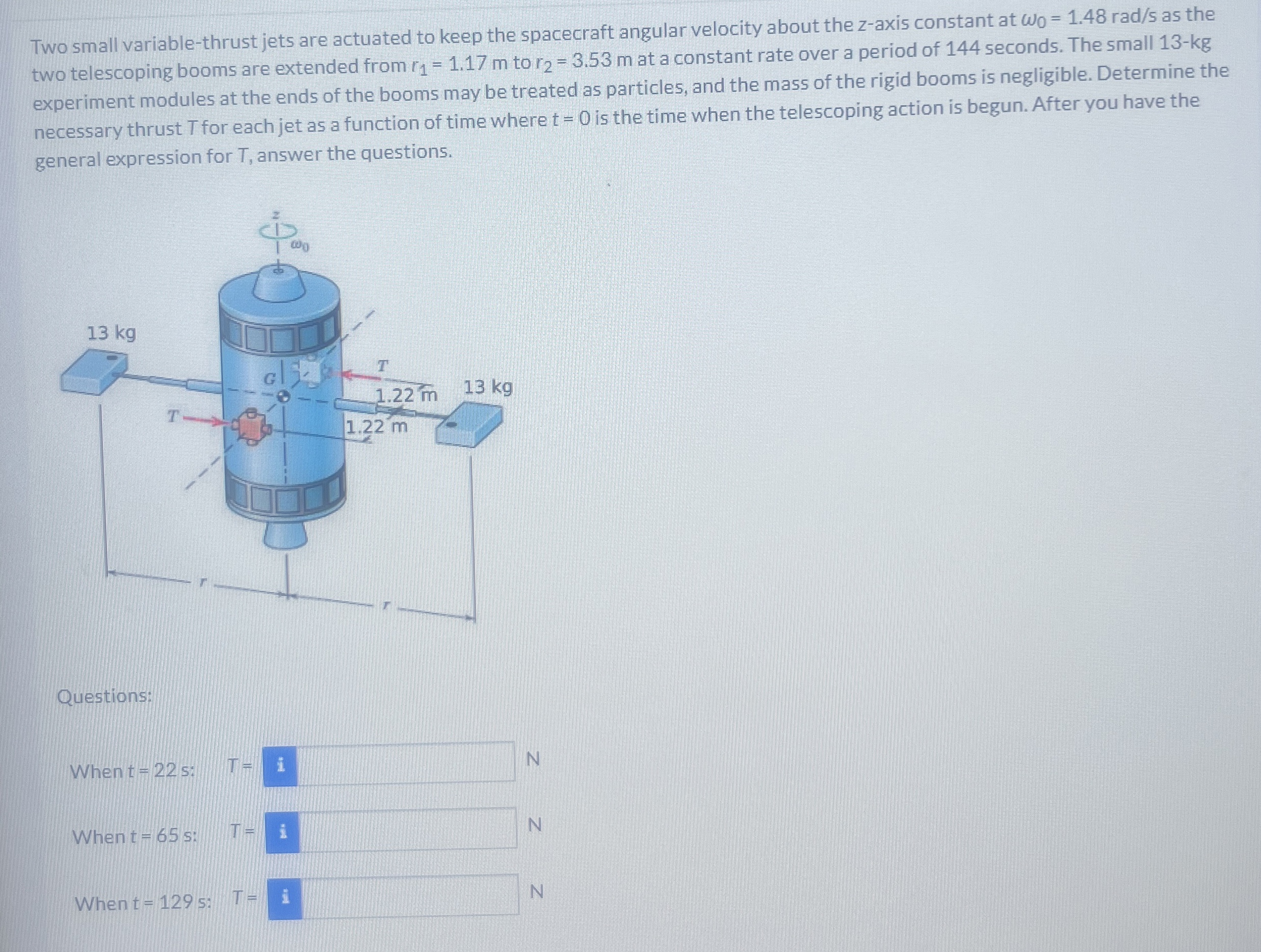 Solved Two small variable-thrust jets are actuated to keep | Chegg.com