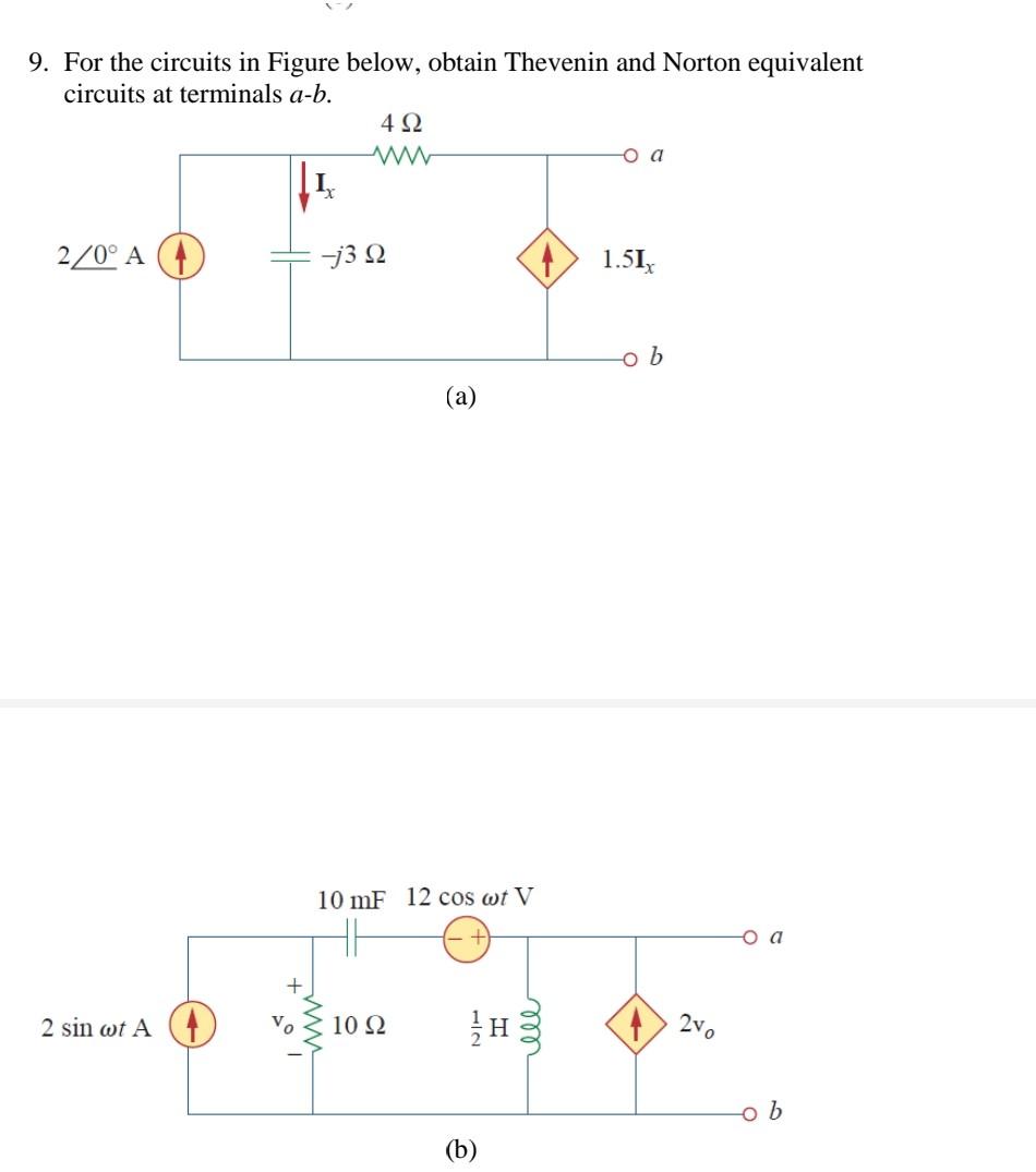 Solved 9. For the circuits in Figure below, obtain Thevenin | Chegg.com
