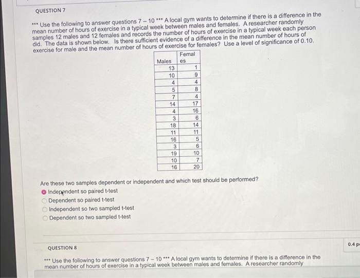 Solved QUESTION 7 Use the following to answer questions | Chegg.com