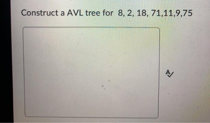 Solved Construct a AVL tree for 8, 2, 18, 71,11,9,75 A | Chegg.com