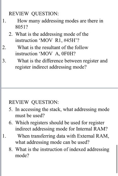 Solved 1. REVIEW QUESTION: How many addressing modes are | Chegg.com