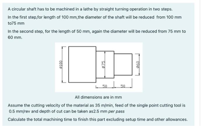 Solved A circular shaft has to be machined in a lathe by | Chegg.com