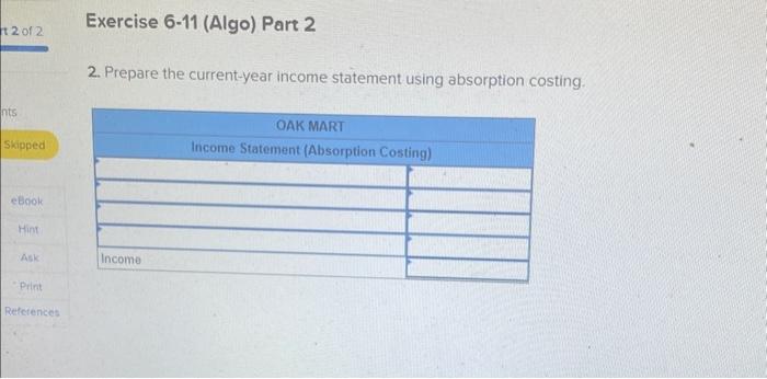 Solved Required information Exercise 6-11 (Algo) Absorption | Chegg.com