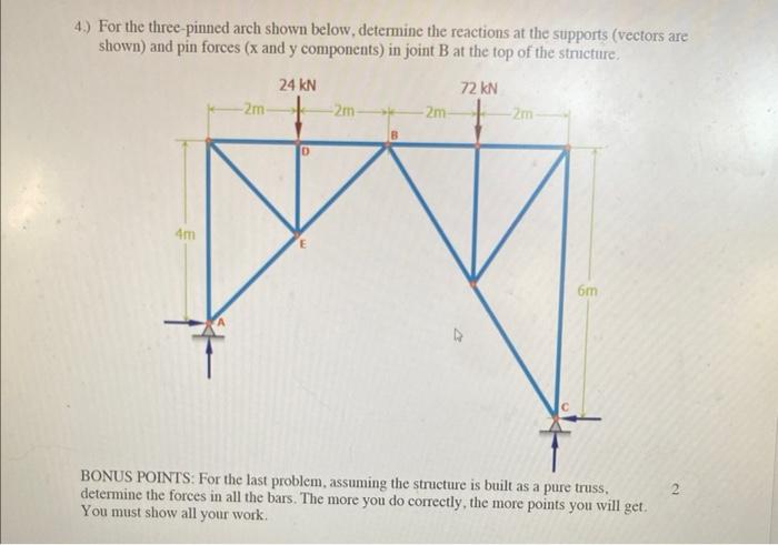 Solved 4.) For the three-pinned arch shown below, determine | Chegg.com