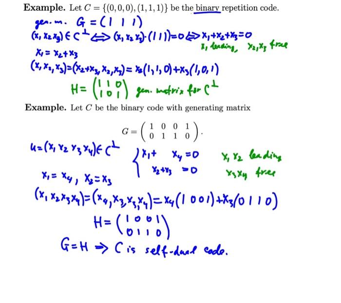 Solved Example. Let C={(0,0,0),(1,1,1)} be the binary | Chegg.com