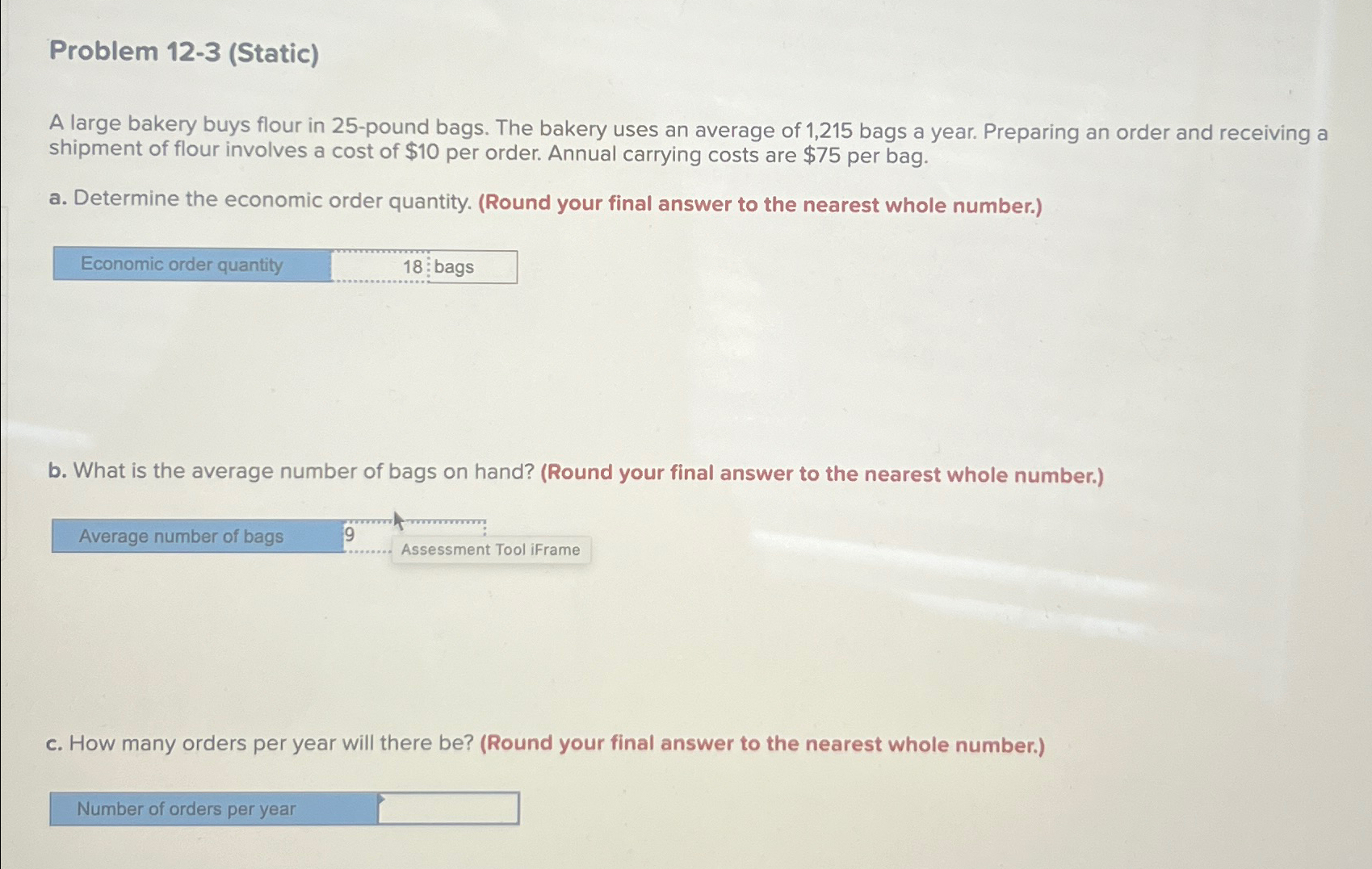 Solved Problem 12-3 (Static)A large bakery buys flour in | Chegg.com
