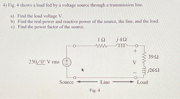 Solved 4) Fig. 4 shows a load fed by a voltage source | Chegg.com
