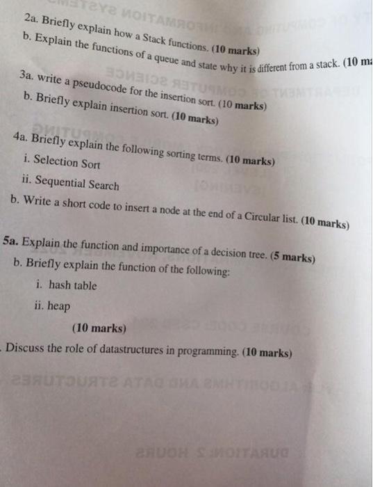 Solved 4a. Briefly explain the following sorting terms, (10 | Chegg.com