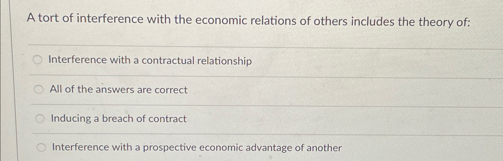 Solved A tort of interference with the economic relations of | Chegg.com
