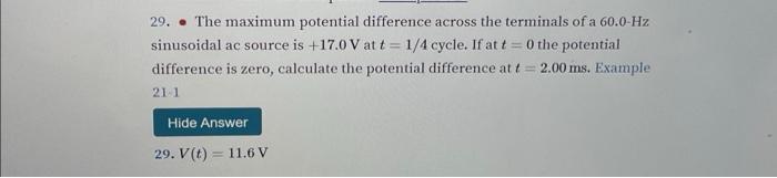 Solved 29. The maximum potential difference across the | Chegg.com