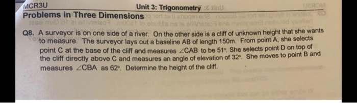 Solved MCR3U Unit 3: Trigonometry Problems in Three | Chegg.com