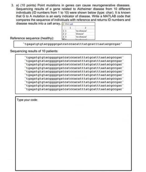 Solved 3. a) (10 points) Point mutations in genes can cause | Chegg.com