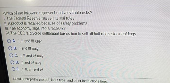 Solved Which of the following represent undiversifiable | Chegg.com