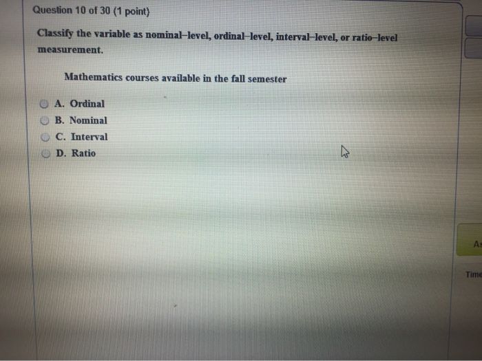 Solved Question 10 of 30 (1 point) Classify the variable as | Chegg.com Solved Question 10 of 30 (1 point) Classify the variable as | Chegg.com