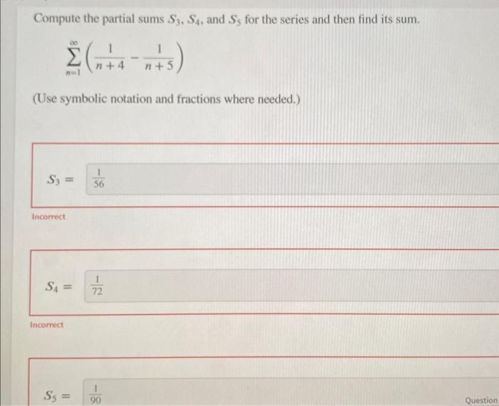 Solved Compute the partial sums S3,S4, and S5 for the series | Chegg.com