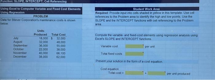 Solved Function: SLOPE, INTERCEPT; Cell Referencing Using | Chegg.com