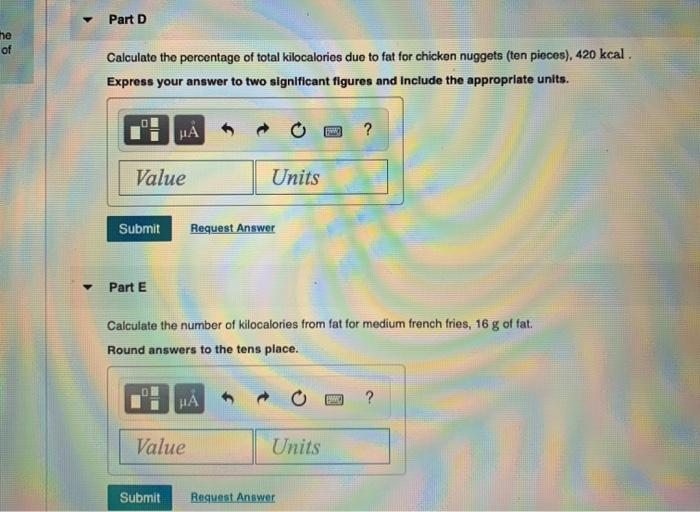 Solved Part A Calculate the number of kilocalories from fat | Chegg.com