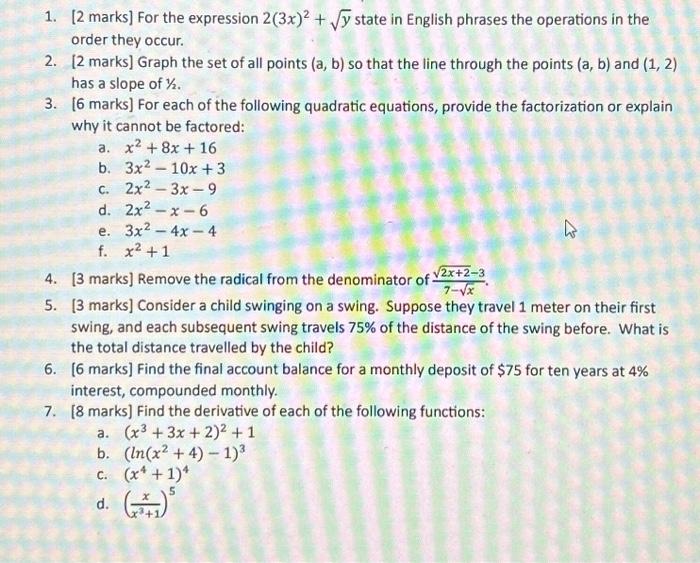 Solved 1. [ 2 marks] For the expression \\( 2(3 | Chegg.com