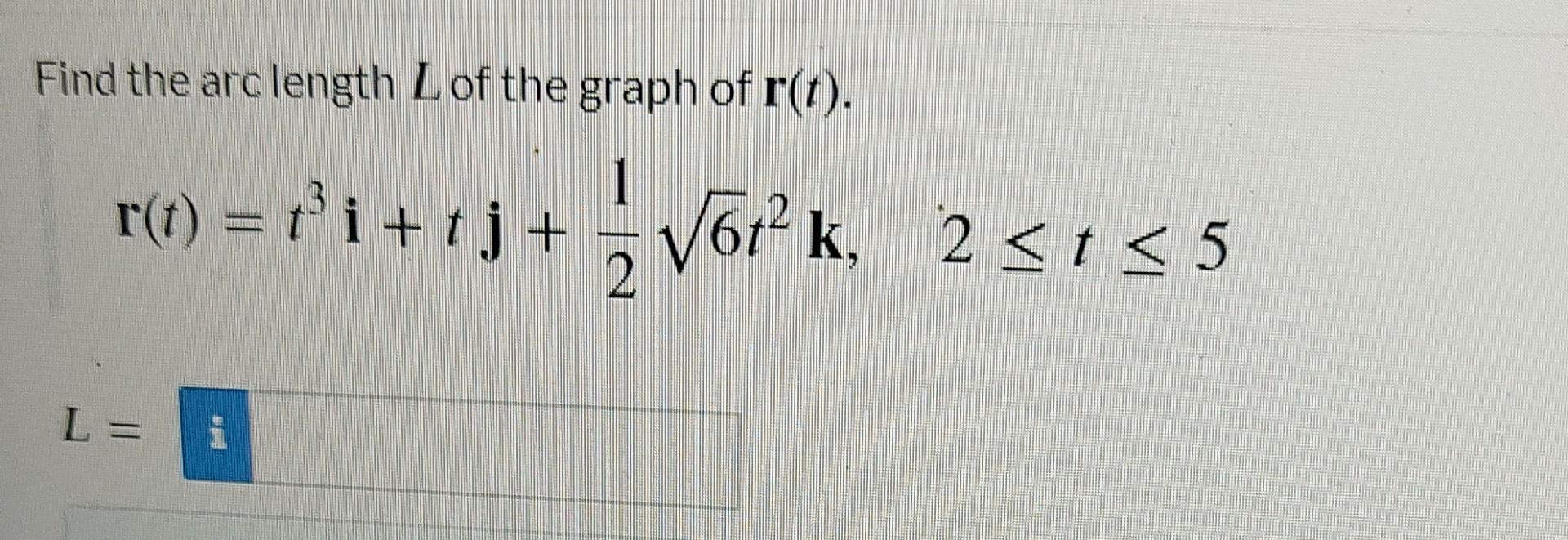 Solved Find the arc length L of the graph of r(t). | Chegg.com