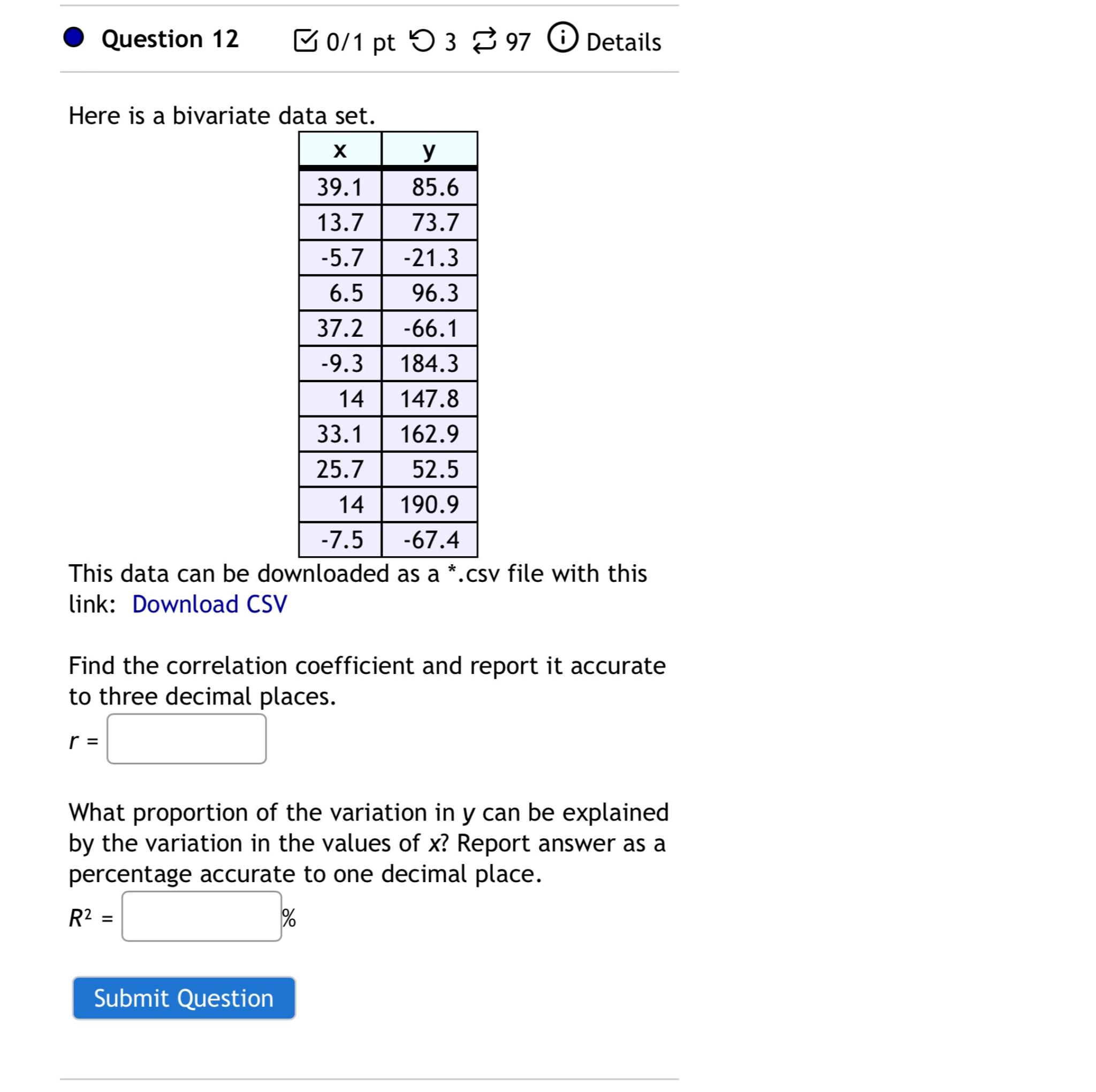 Solved Question 12区 01 ﻿pt3⇄97DetailsHere is a bivariate | Chegg.com