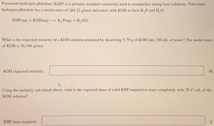 Solved Potassium hydrogen phthalate (KHP) is a primary | Chegg.com