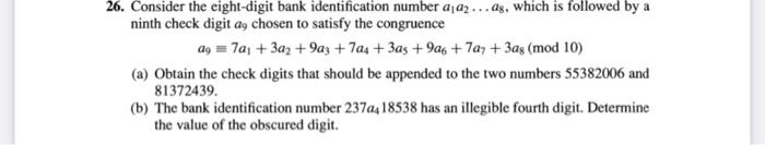 Consider the eight-digit bank identification number | Chegg.com