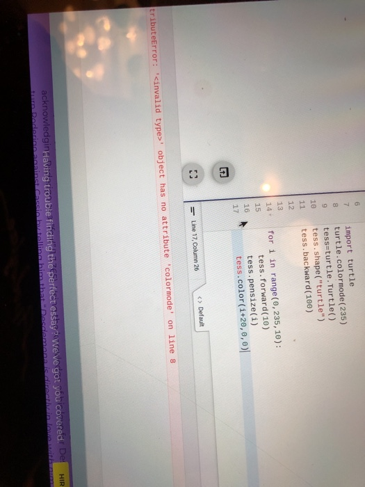 Solved import turtle turtle.colormode(235) tess-turtle. | Chegg.com