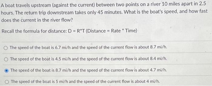 Solved A boat travels upstream (against the current) between | Chegg.com