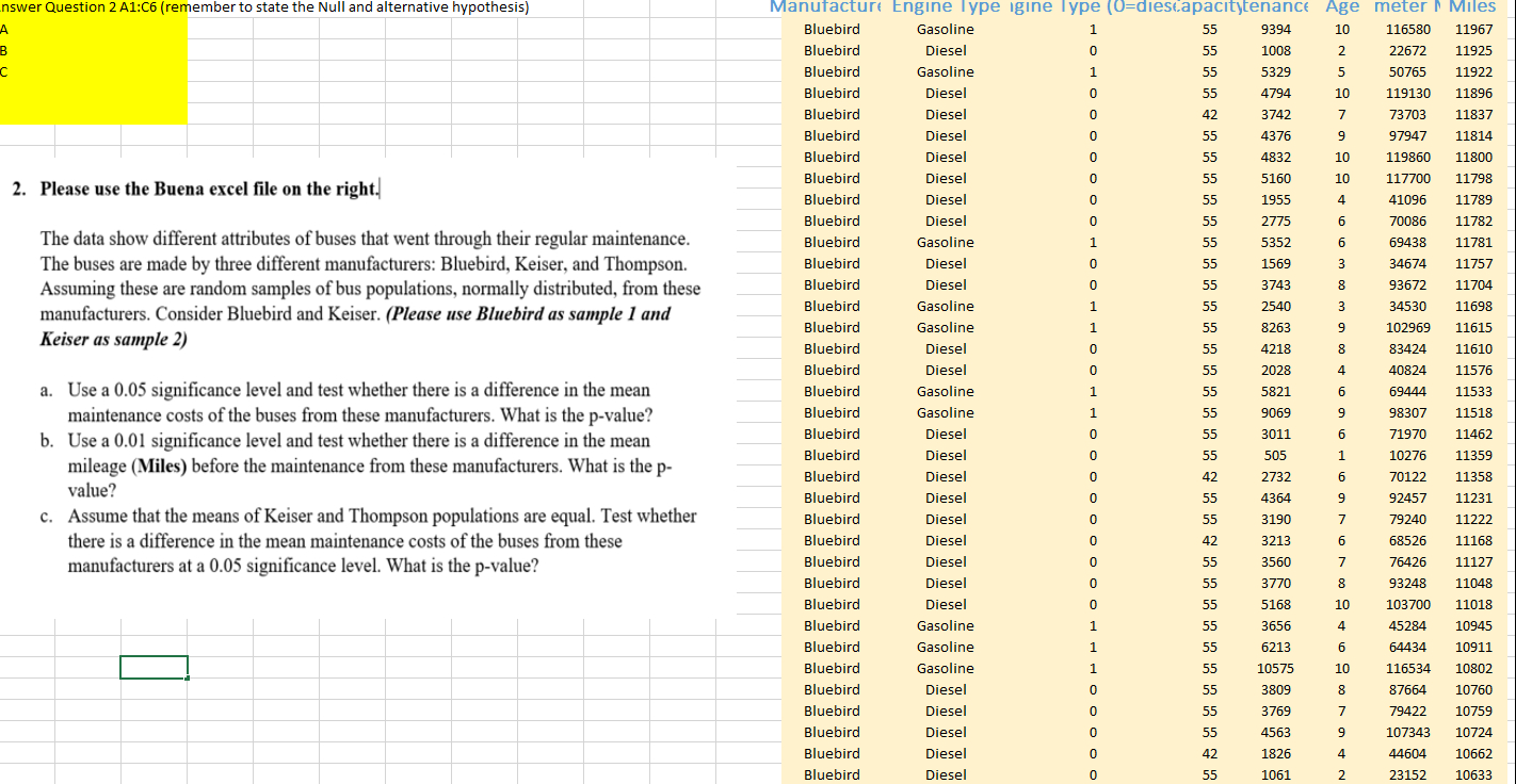 On Excel please show step by step .The data show | Chegg.com