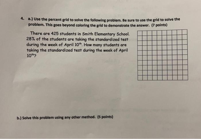 Solved 4. a.) Use the percent grid to solve the following | Chegg.com