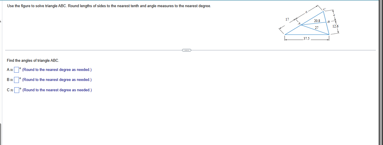 please answerUse the figure to ﻿solve triangle ABC. | Chegg.com